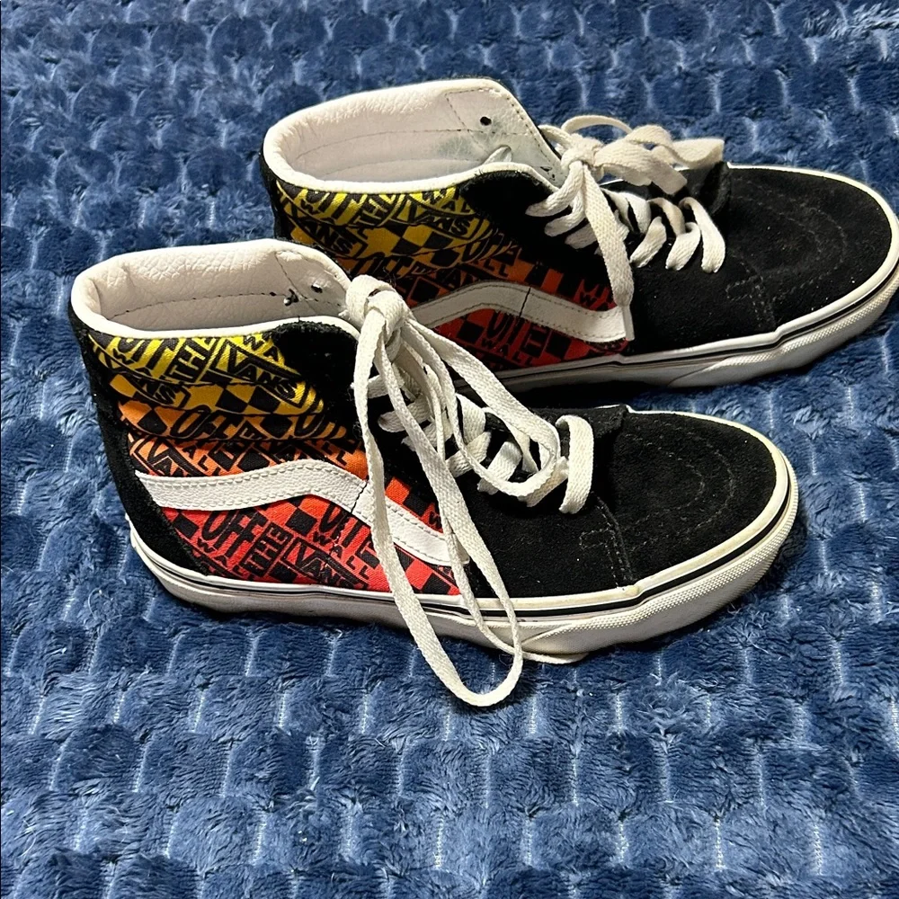 Vans | Shoes | Vans Youth Hightop Canvas Sneakers Black With Yellow Red ...